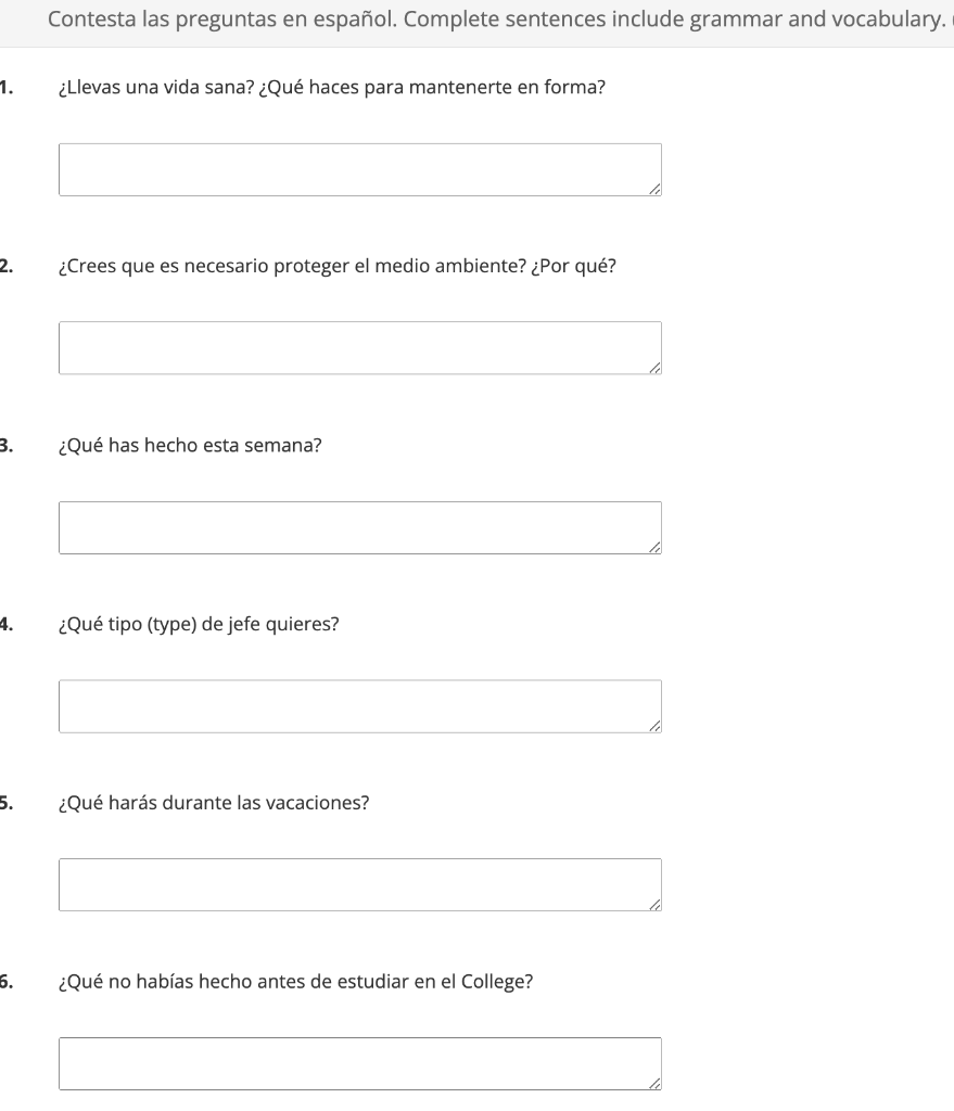 Contesta las preguntas en español. Complete sentences | Chegg.com