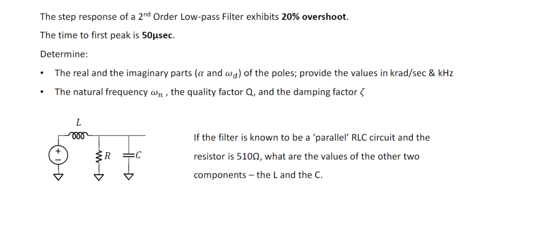 Solved The step response of a 2nd Order Low-pass Filter | Chegg.com