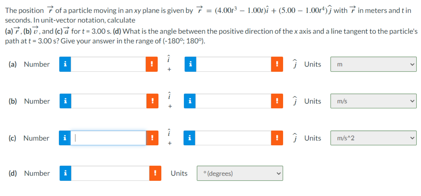 Solved The position r of a particle moving in an xy plane is | Chegg.com