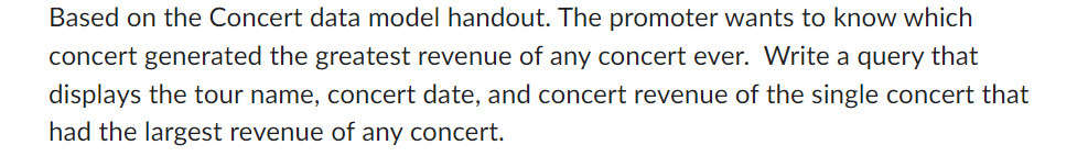 Solved Based on the Concert data model handout. The promoter | Chegg.com