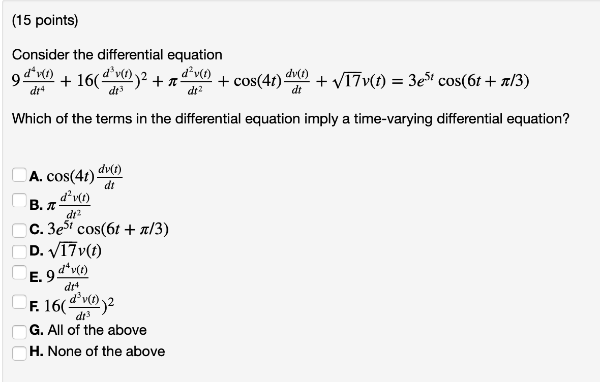 Solved (15 points) Consider the differential equation 90*20 | Chegg.com