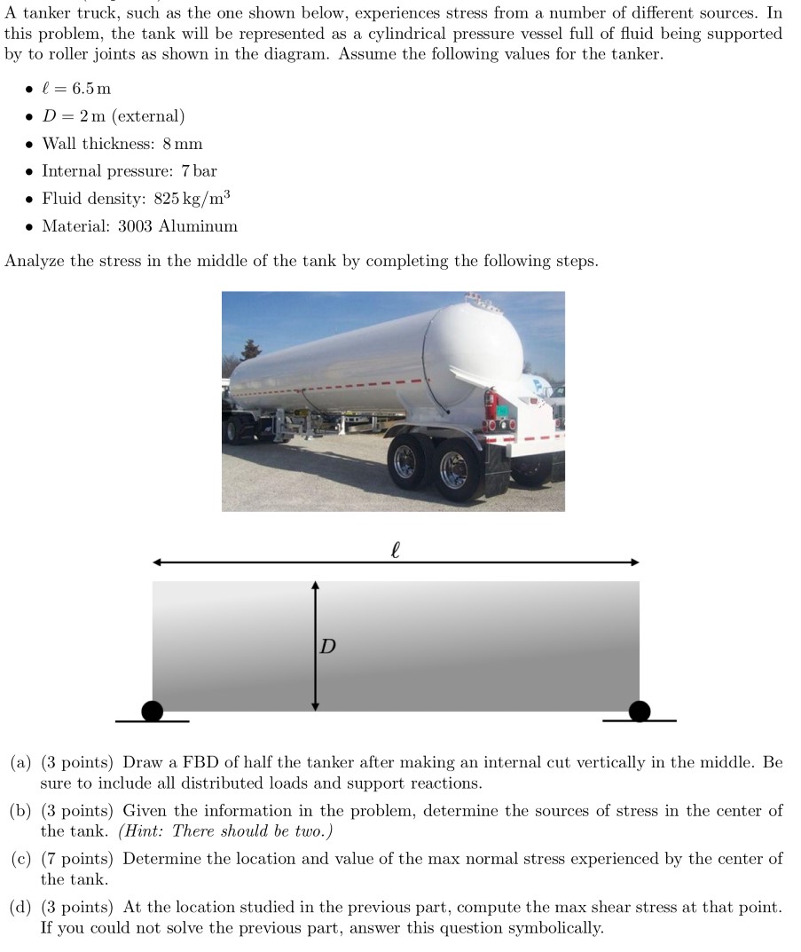 Solved (a) (3 ﻿points) ﻿Draw a FBD of half the tanker after | Chegg.com