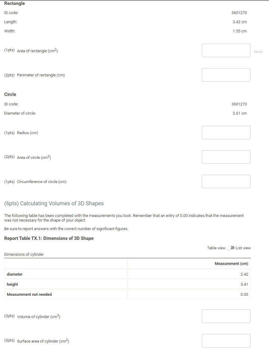Solved (6pts) Calculating Volumes of 3D Shapes The following | Chegg.com
