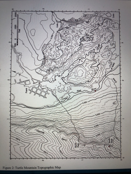 Solved a) Refer to the topographic map of the Frank Slide | Chegg.com