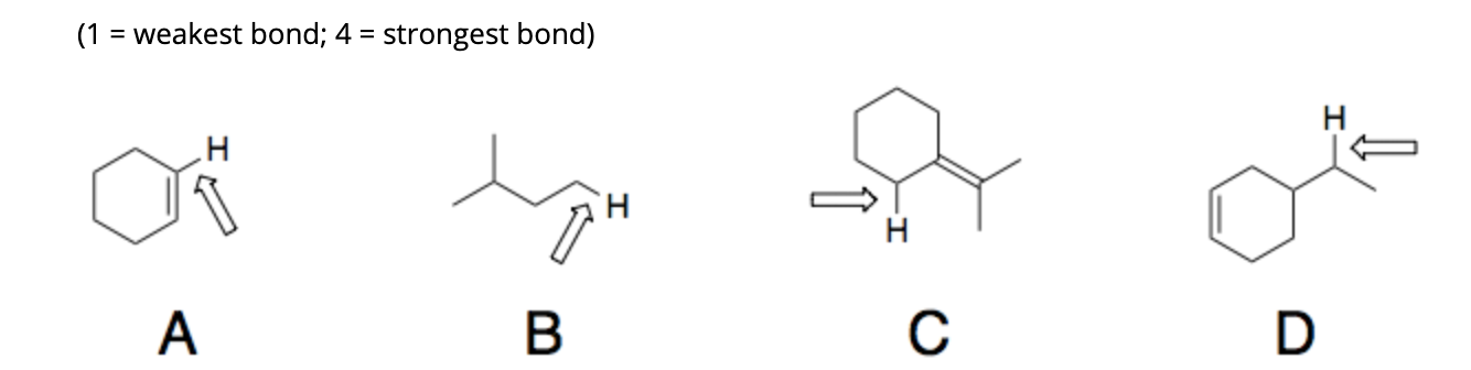 Solved (1 = weakest bond; 4 = strongest bond) H H H A B С D | Chegg.com