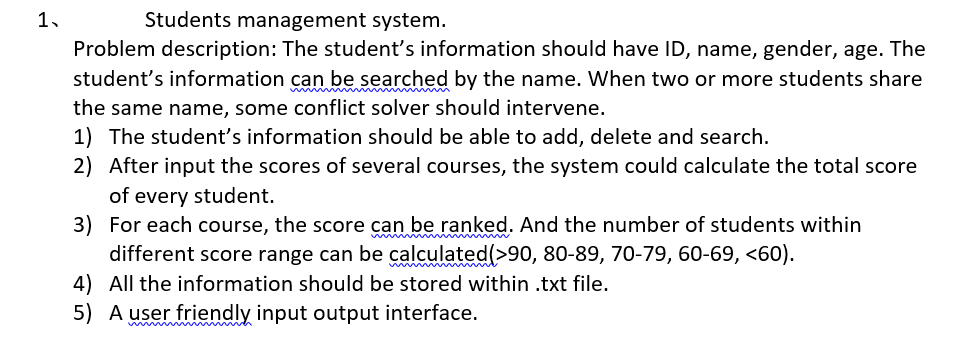 Solved Students management system. Problem description: The | Chegg.com