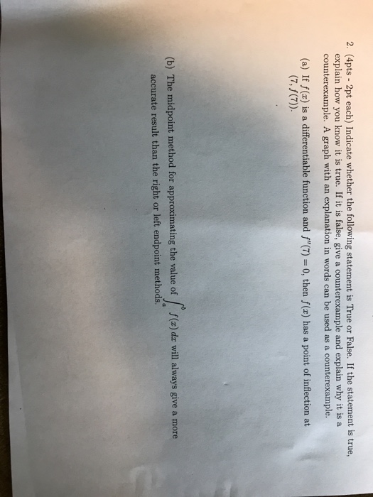 Solved 2. (4pts 2pt each) Indicate whether the following | Chegg.com