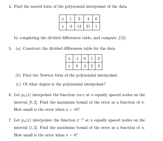 Solved 4. Find the nested form of the polynomial interpolant | Chegg.com