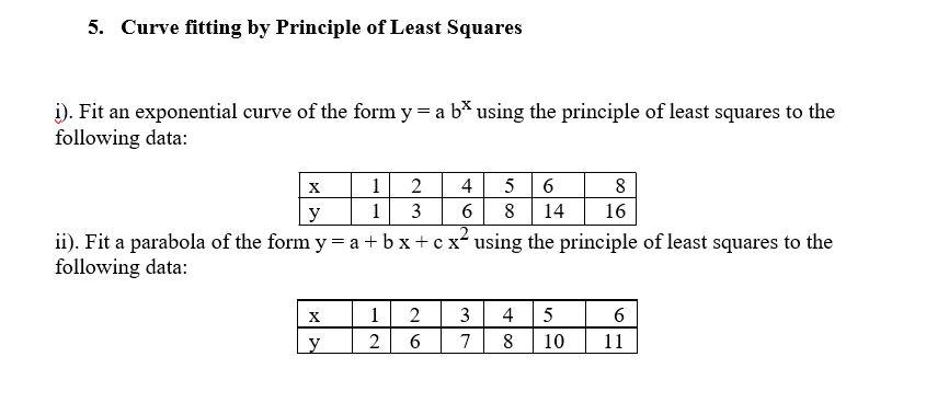 Solved 5. Curve fitting by Principle of Least Squares i). | Chegg.com