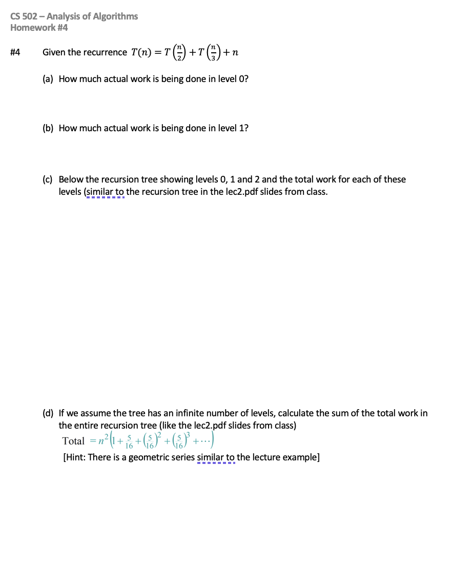Cs 502 Analysis Of Algorithms Homework 4 4 