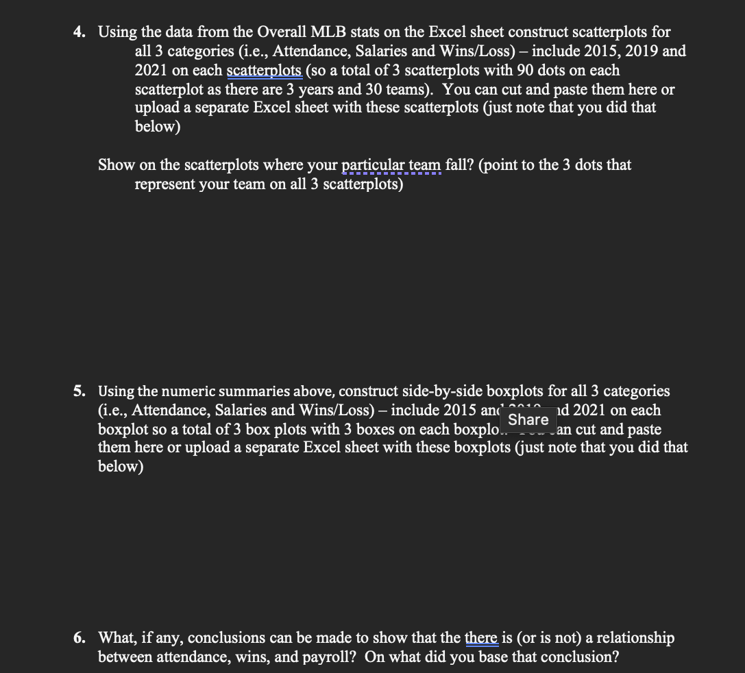 4. Using the data from the Overall MLB stats on the | Chegg.com