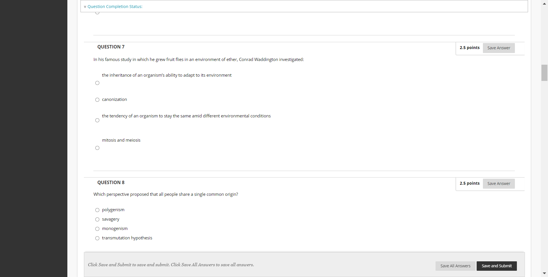Question Completion Status: QUESTION 1 2.5 points | Chegg.com
