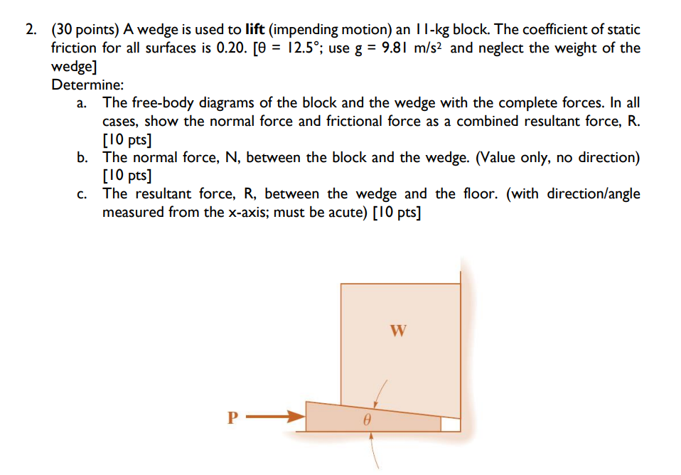 Solved 2. (30 points) A wedge is used to lift (impending | Chegg.com