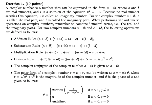 Solved Exercise 1. [10 points] A complex number is a number | Chegg.com