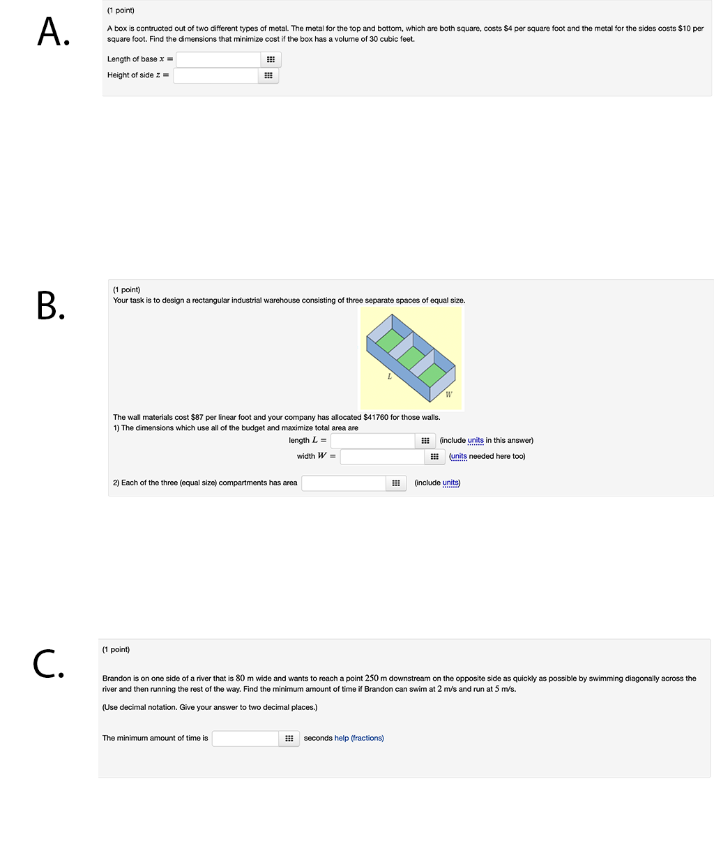 Solved (1 point) A box is contructed out of two different | Chegg.com
