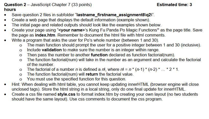 Solved Question 2 - JavaScript Chapter 7 (33 points) | Chegg.com