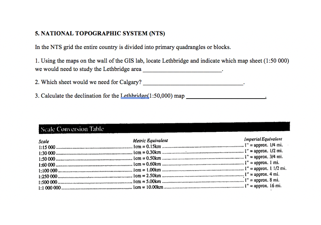 Solved 5. NATIONAL TOPOGRAPHIC SYSTEM (NTS) In the NTS grid | Chegg.com