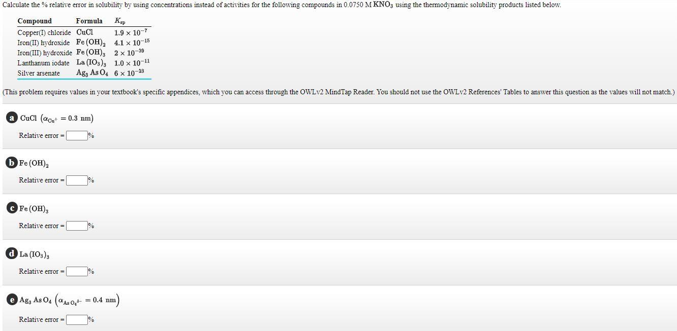 Solved Calculate the % relative error in solubility by using | Chegg.com