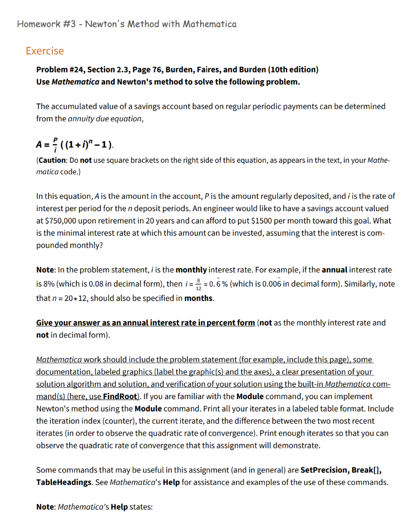 Solved Homework \#3 - Newton's Method with Mathematica | Chegg.com