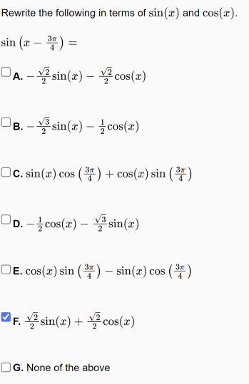 Solved Rewrite the following in terms of sin(x) and cos(x). | Chegg.com