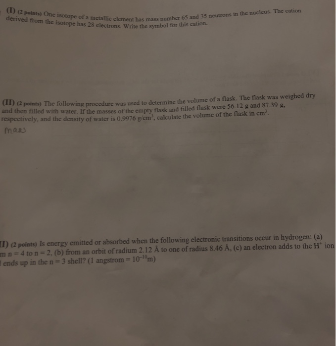 Solved 23 clalie element has mass number 65 and 35 neutrons | Chegg.com