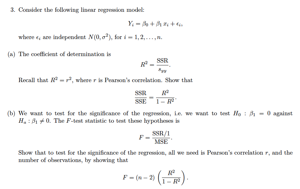 Solved 3. Consider the following linear regression model: Y; | Chegg.com