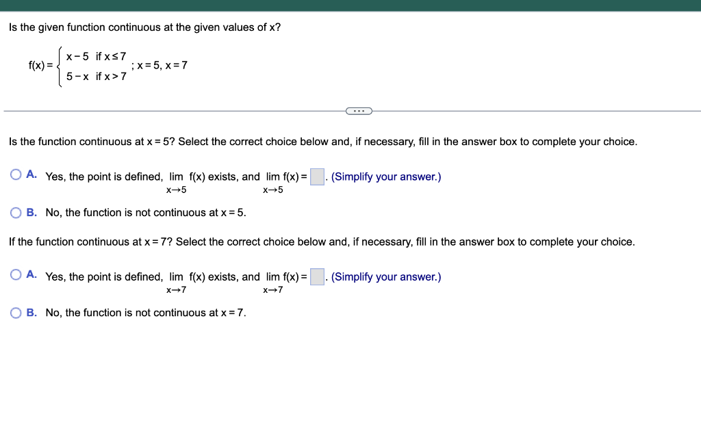 Solved Is the given function continuous at the given values | Chegg.com