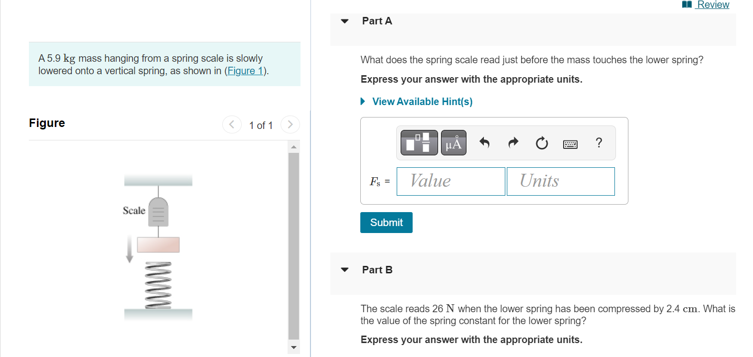 Solved A 5.9 kg mass hanging from a spring scale is slowly | Chegg.com