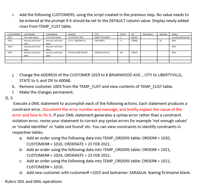 Assignment 2 DDL & DML operations How to submit the | Chegg.com