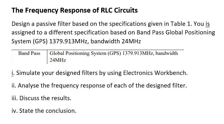 Solved The Frequency Response of RLC Circuits Design a | Chegg.com