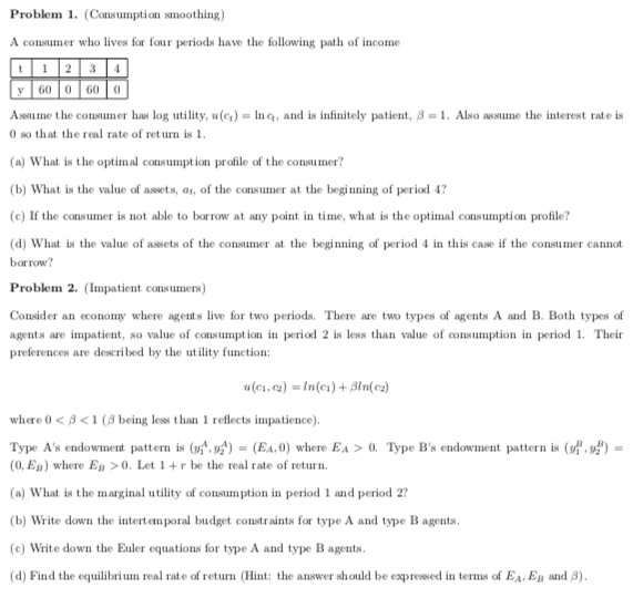 Solved Problem 1. (Consumption smoothing) A consumer who | Chegg.com