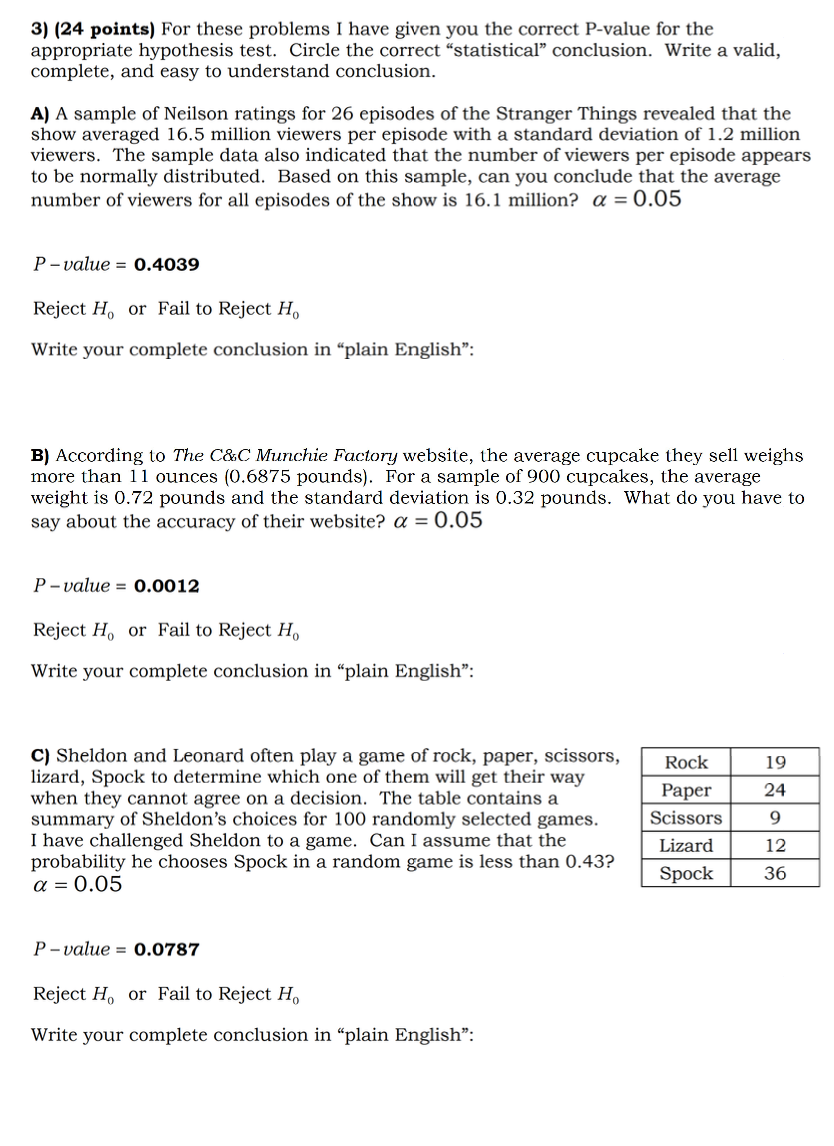 Solved 3) (24 points) For these problems I have given you | Chegg.com