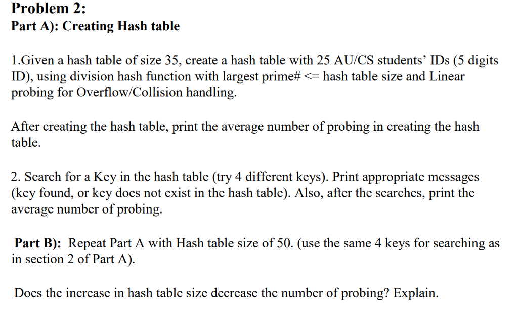 Solved Part A): Creating Hash table 1.Given a hash table of | Chegg.com