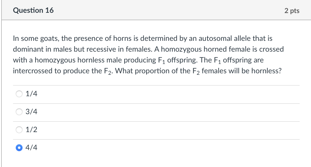 Solved In some goats, the presence of horns is determined by | Chegg.com
