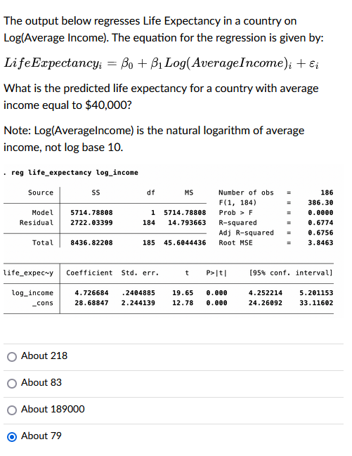 Solved The output below regresses Life Expectancy in a | Chegg.com