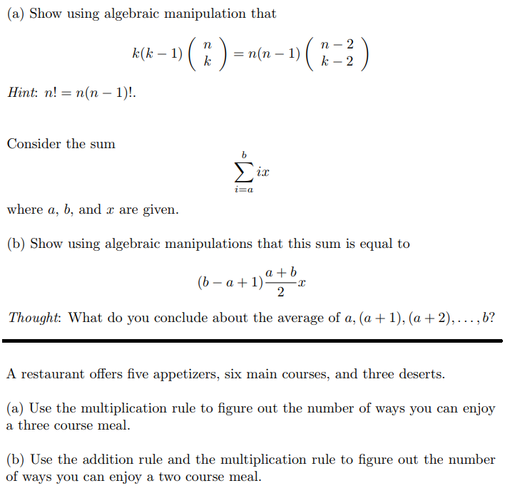Solved (a) Show using algebraic manipulation that n-2 - | Chegg.com