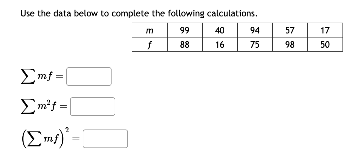 Solved Use the data below to complete the following | Chegg.com