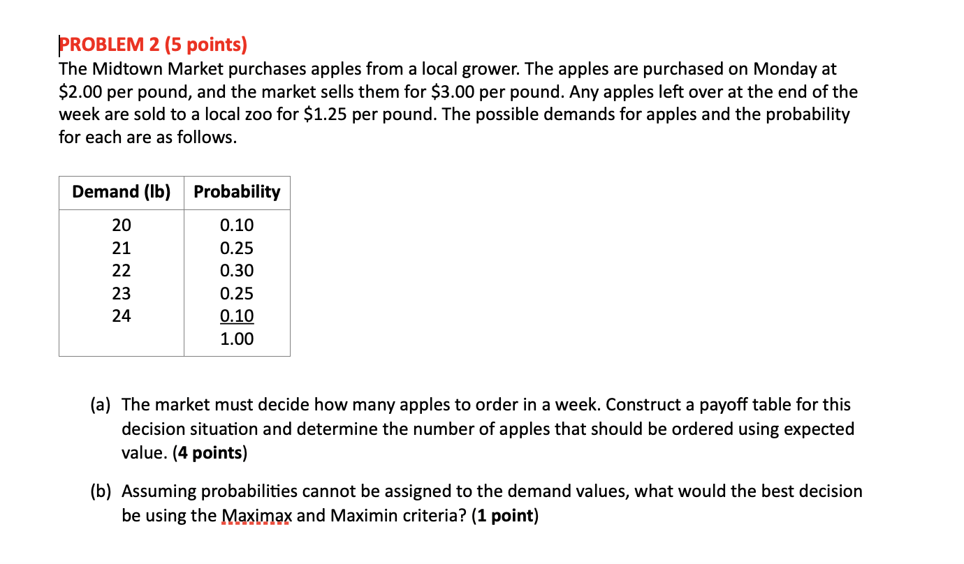 Solved PROBLEM 2 (5 points) The Midtown Market purchases | Chegg.com