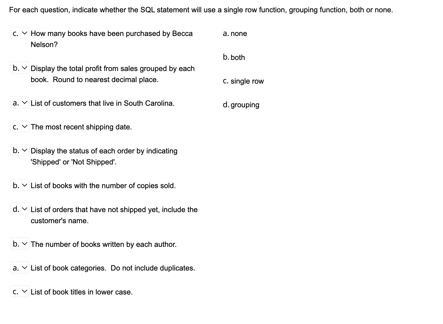 Solved For each question, indicate whether the SQL statement | Chegg.com