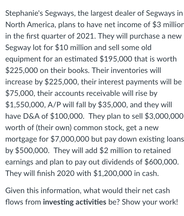 Solved Stephanie's Segways, the largest dealer of Segways in | Chegg.com