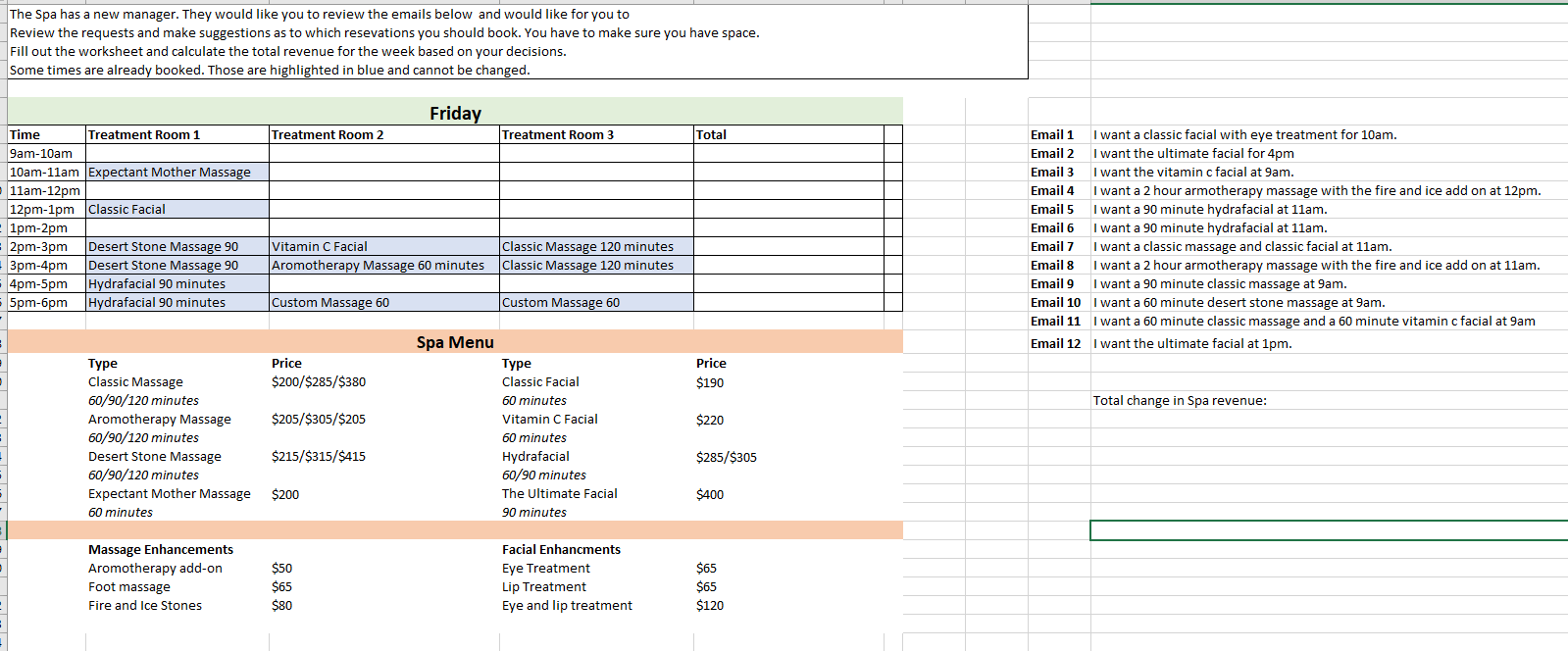 Solved The Spa has a new manager. They would like you to | Chegg.com