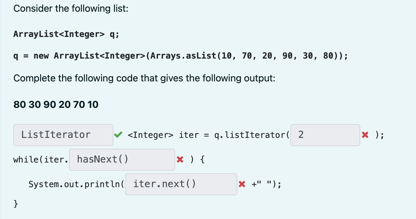 Solved Consider the following ArrayList list: ger > list = | Chegg.com
