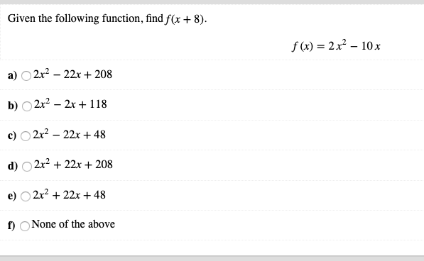 Solved Given the following functions, find g(f(10). a) O-2 | Chegg.com