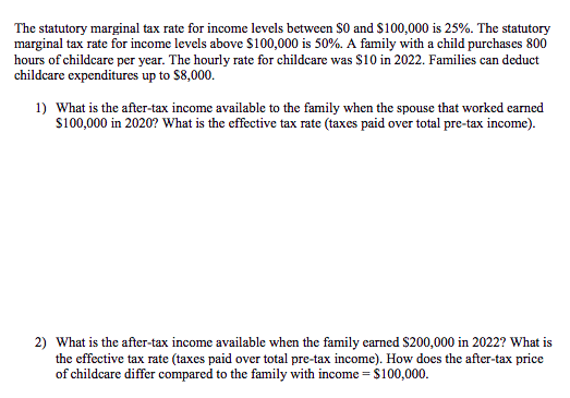 Solved The statutory marginal tax rate for income levels | Chegg.com