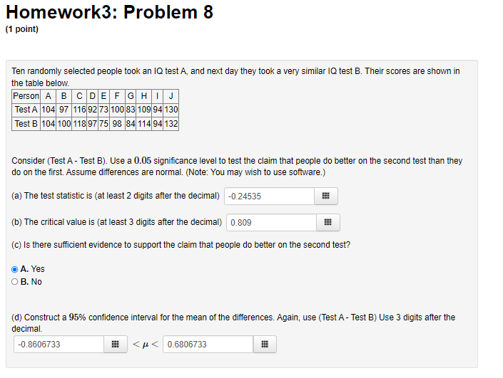 Solved Homework3: Problem 8 (1 point) Ten randomly selected | Chegg.com