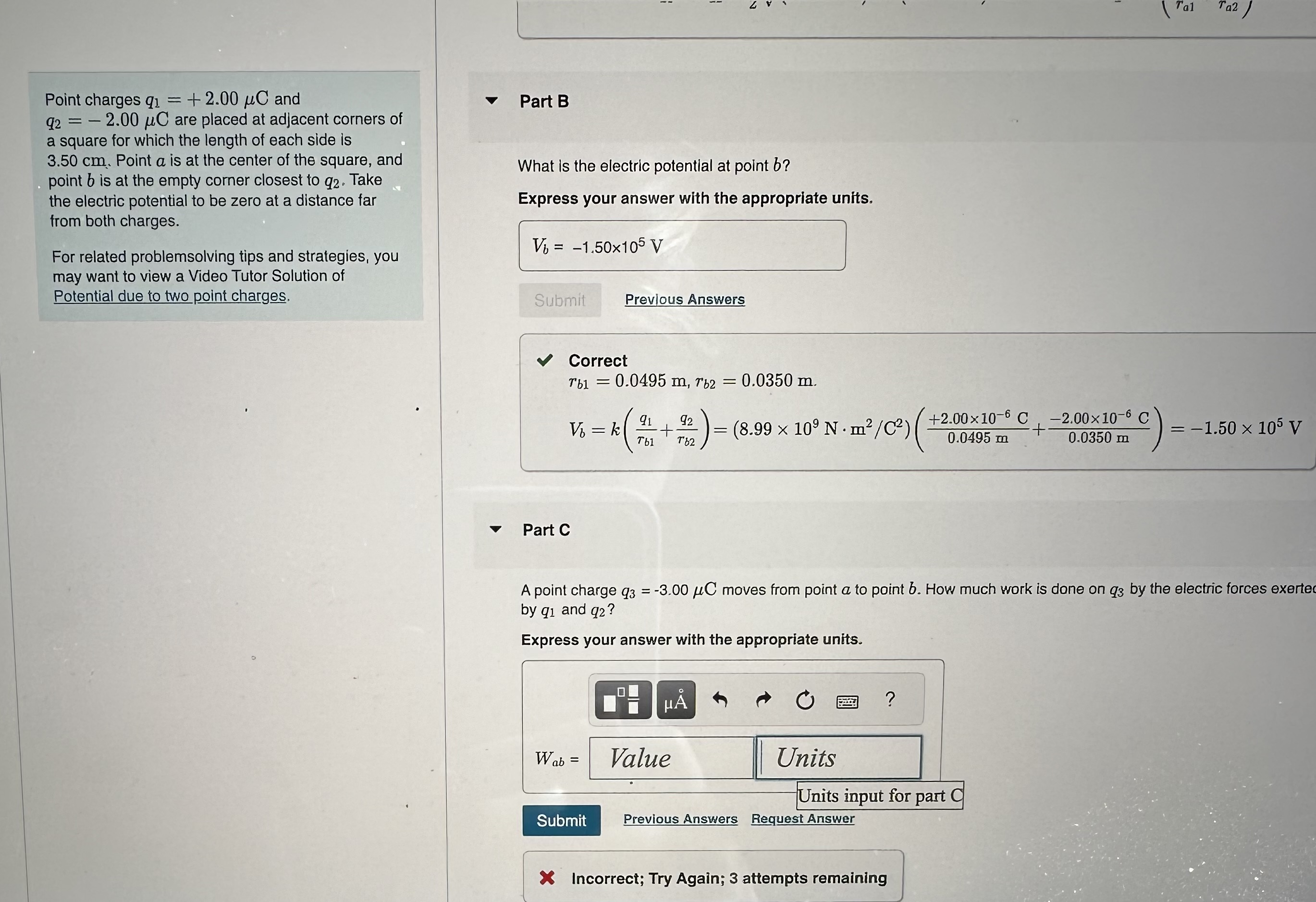 Solved Point charges q1=+2.00μC ﻿andq2=-2.00μC ﻿are placed | Chegg.com