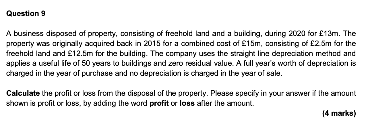 Solved Question 9 A business disposed of property, | Chegg.com