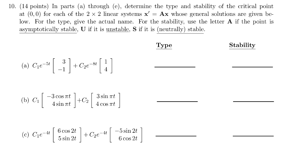 Solved 10. (14 points) In parts (a) through (e), determine | Chegg.com