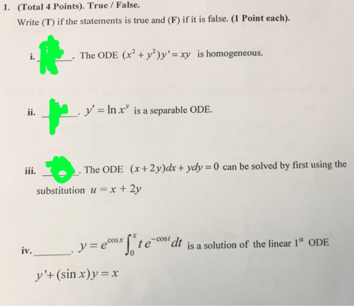 Solved Write (T) if the statements is true and (F) if it is | Chegg.com