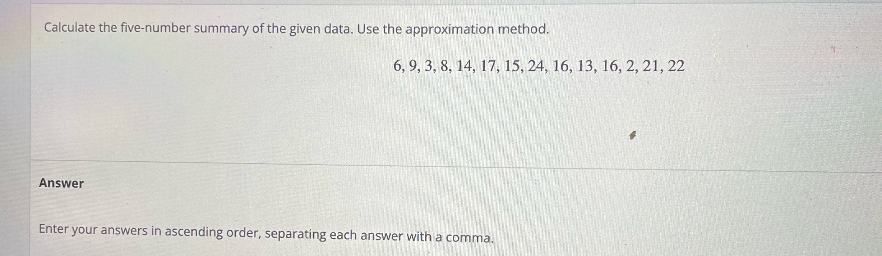 Solved Calculate the five-number summary of the given data. | Chegg.com